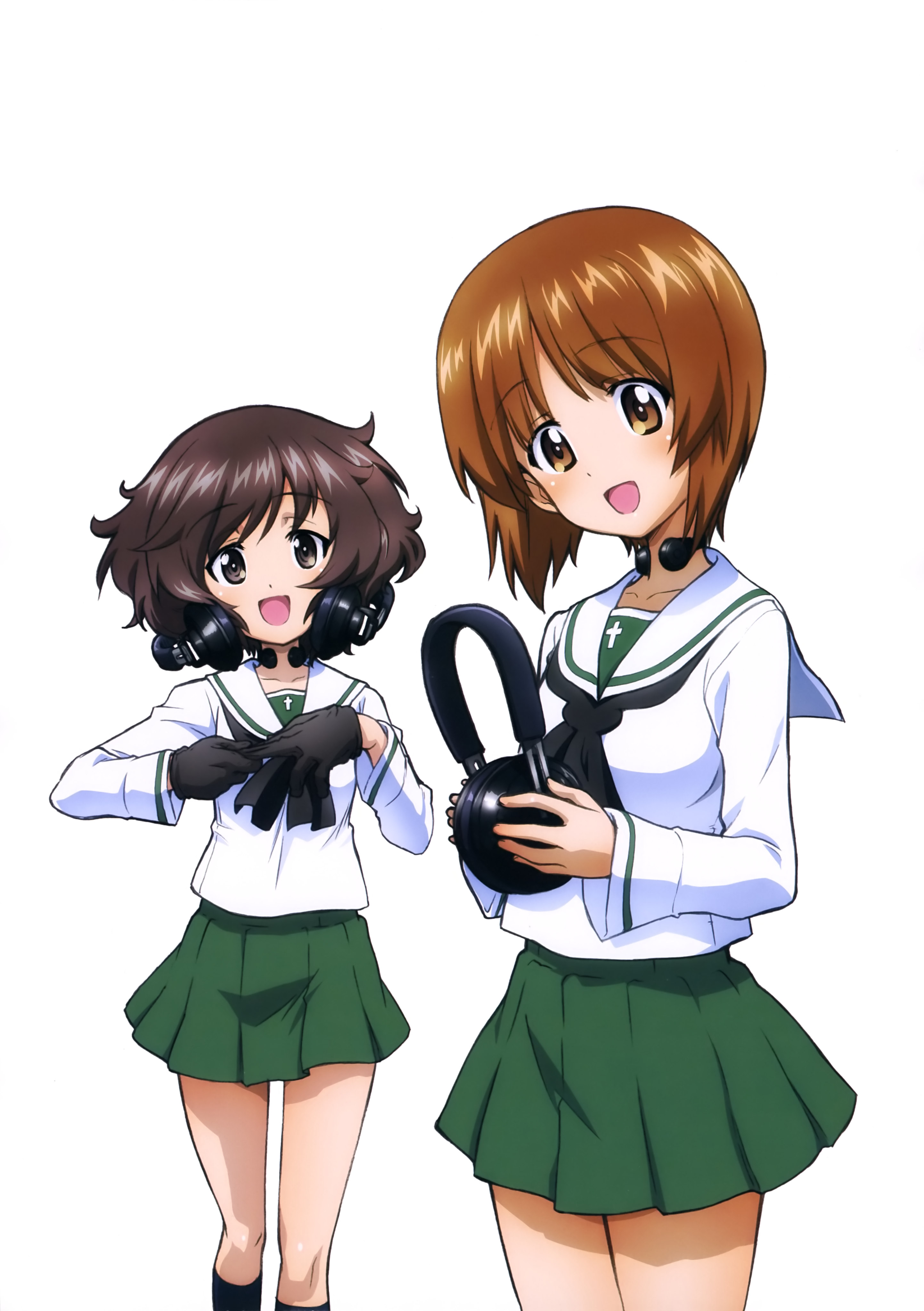 Safebooru - 2girls absurdres akiyama yukari black gloves black legwear brown eyes brown hair ...